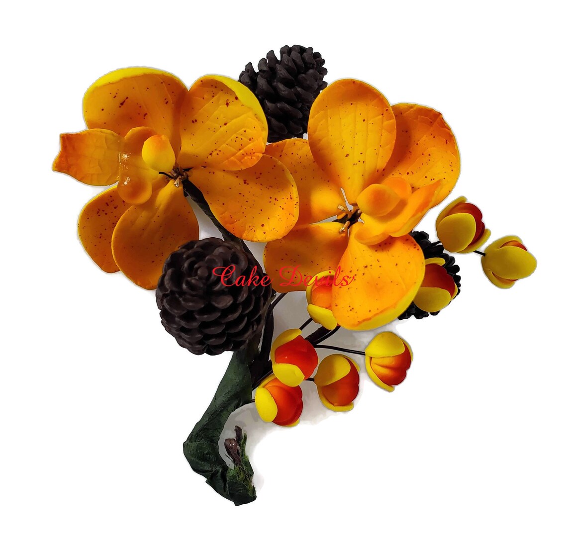 Fall Flowers and Pine Cone Spray Cake Topper, Autumn Wedding Floral ...