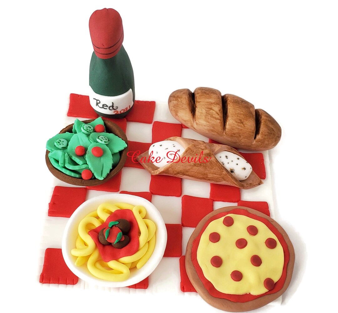 Fondant Italian Food Cake Topper, Handmade Sugar Cake Decorations ...
