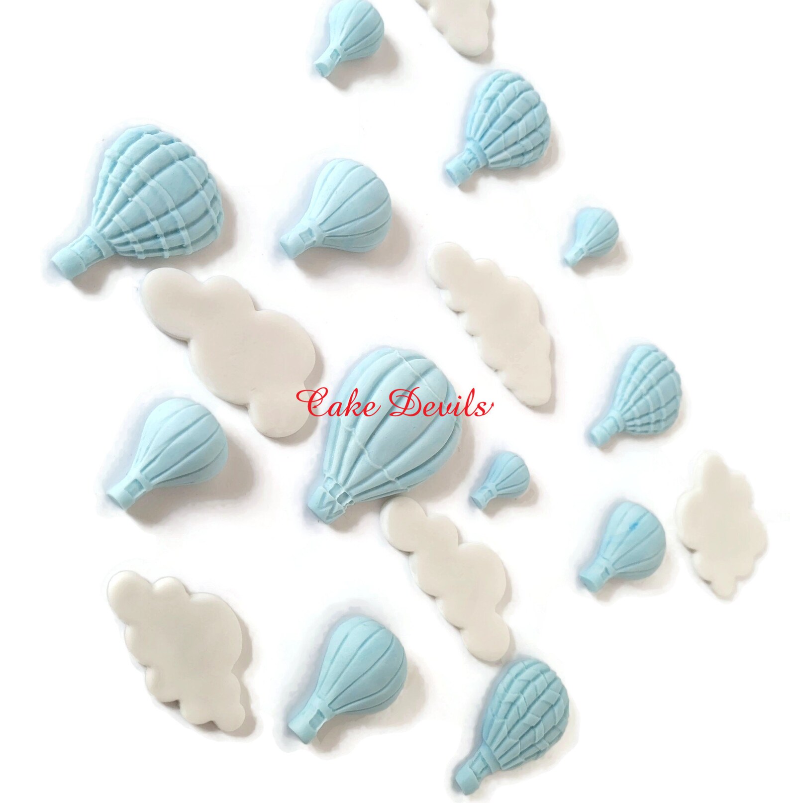 Fondant Solid Color Hot Air Balloons and Clouds Cake Toppers, Handmade ...