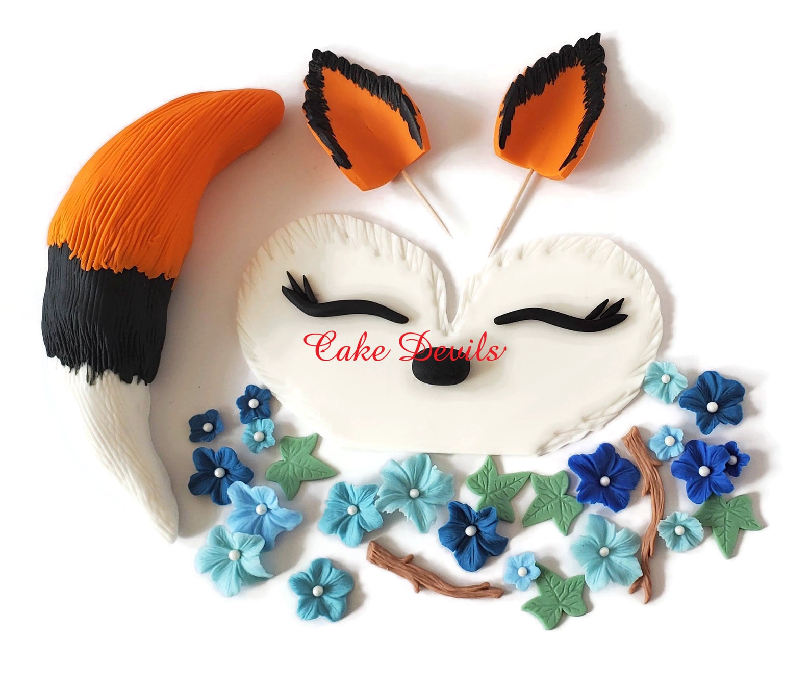 Fondant Fox Cake Topper Set Fox Cake With Flowers Handmade | Etsy