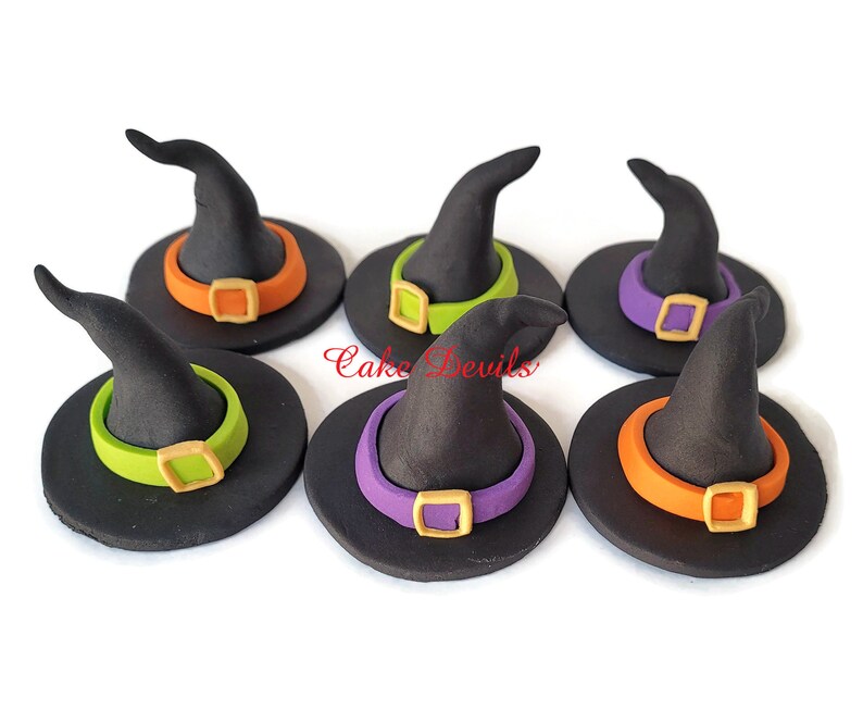 Fondant Witch's Hat Cupcake Toppers, Halloween Cake Decorations, Witch ...