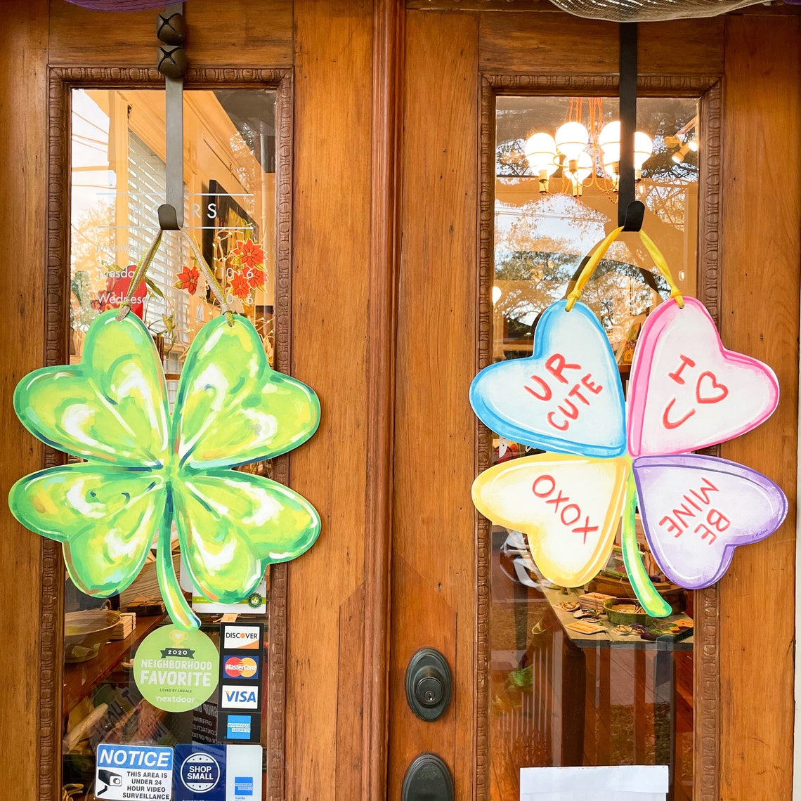 Double Sided Clover / Conversation Hearts Door Hanger Home | Etsy