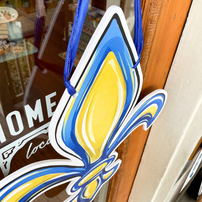 Blue and Yellow Mcneese University Fleur De Lis Door Hanger | Etsy