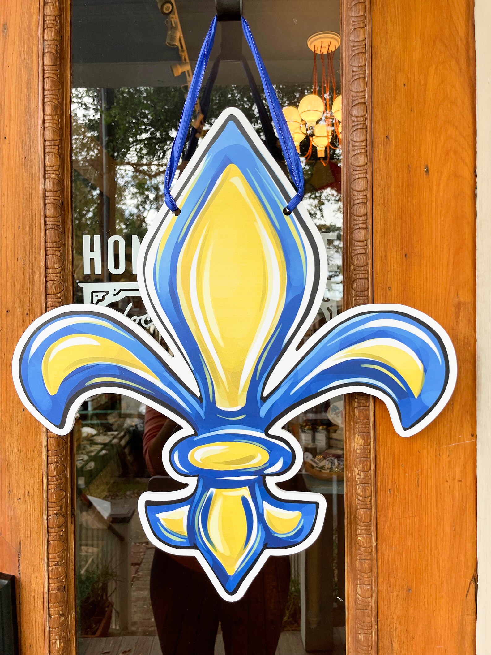 Blue and Yellow Mcneese University Fleur De Lis Door Hanger | Etsy