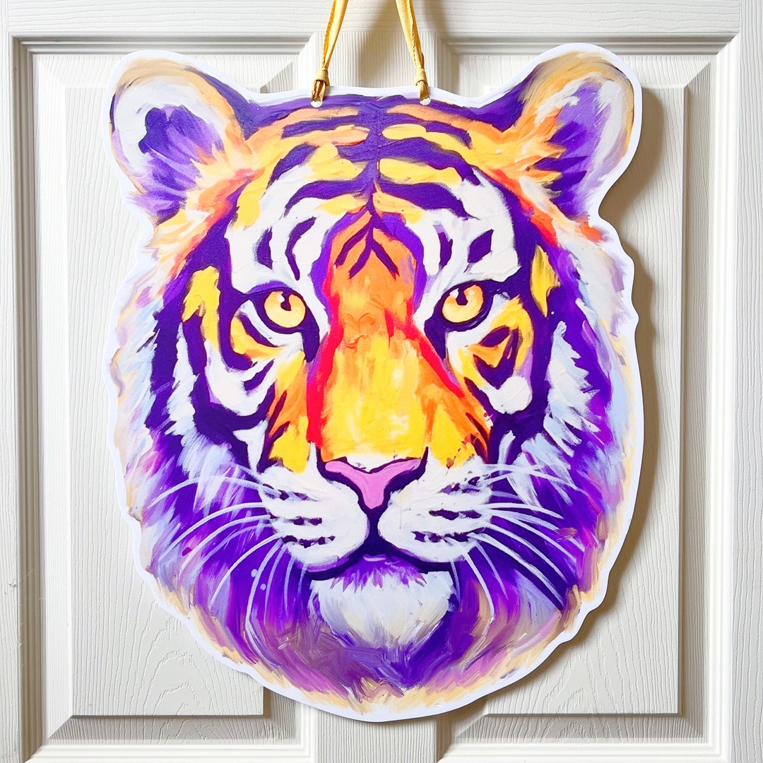 Purple and Gold Tiger Head Door Hanger-home Malone, New Orleans Art, K ...