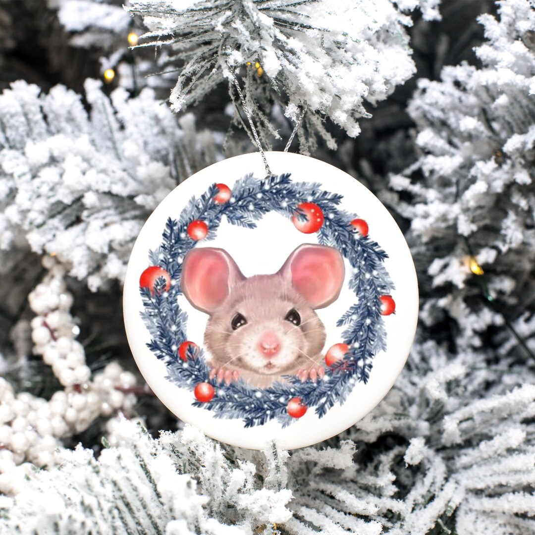 Christmas Hanging Ornament Featuring Cheeky Rat/mouse Peeping Through a ...