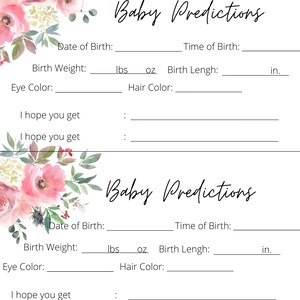 Baby Shower Game, Baby Shower Predictions, Printable Game - Etsy