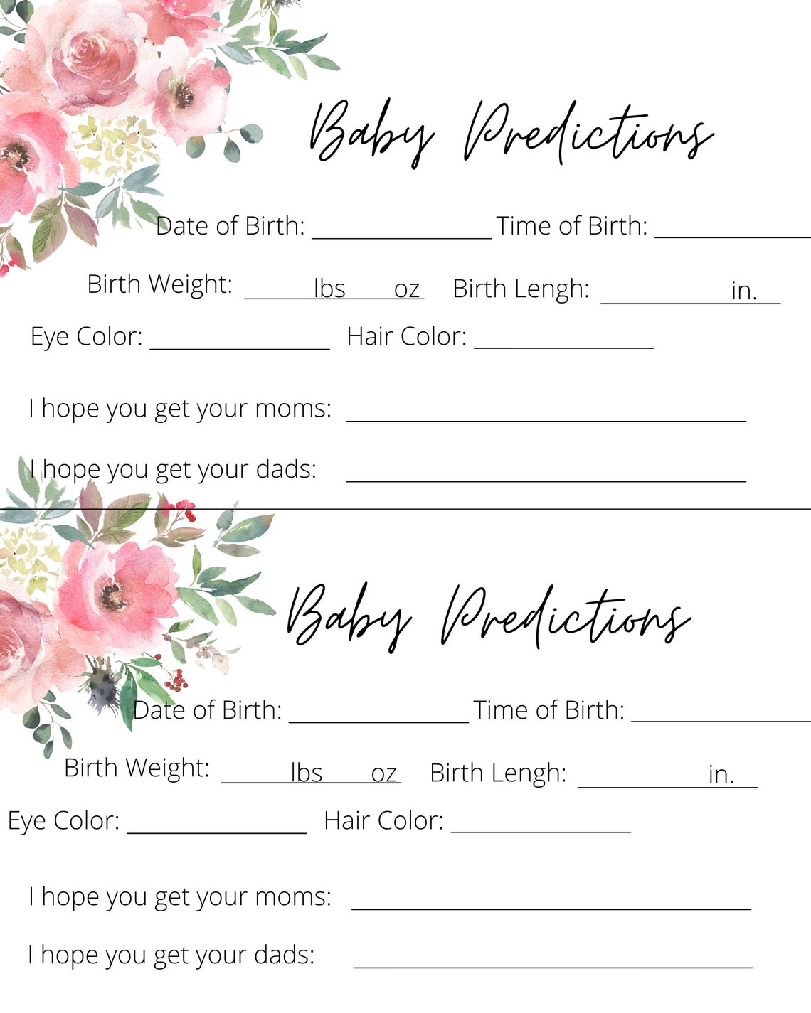 Baby Shower Game, Baby Shower Predictions, Printable Game - Etsy