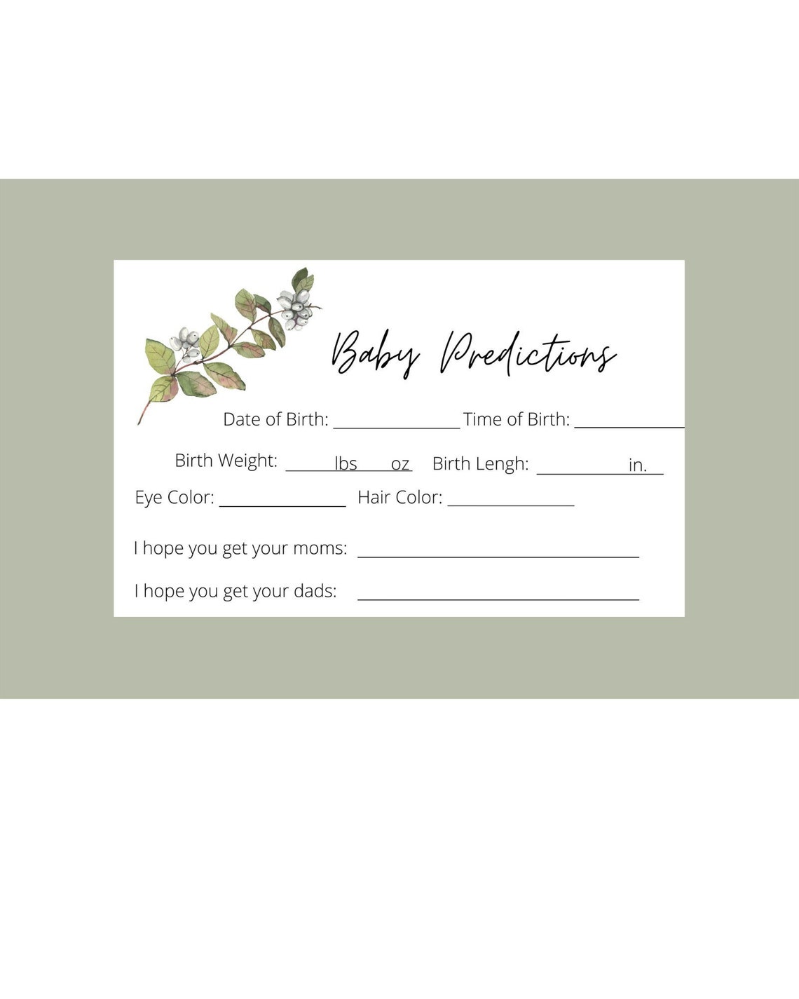 Baby Shower Game Baby Prediction Game Printable Game - Etsy