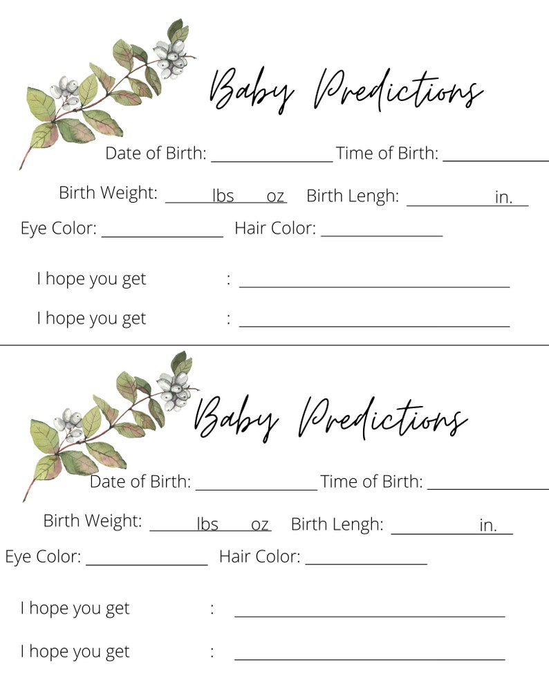 Baby Shower Game Baby Prediction Game Printable Game - Etsy