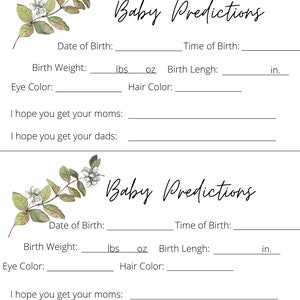 Baby Shower Game, Baby Prediction Game, Printable Game - Etsy