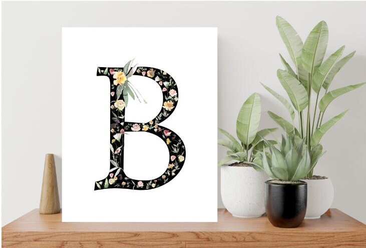 Monogram Floral B, Letter B Sign, Digital Print, Baby Shower, Bridal ...