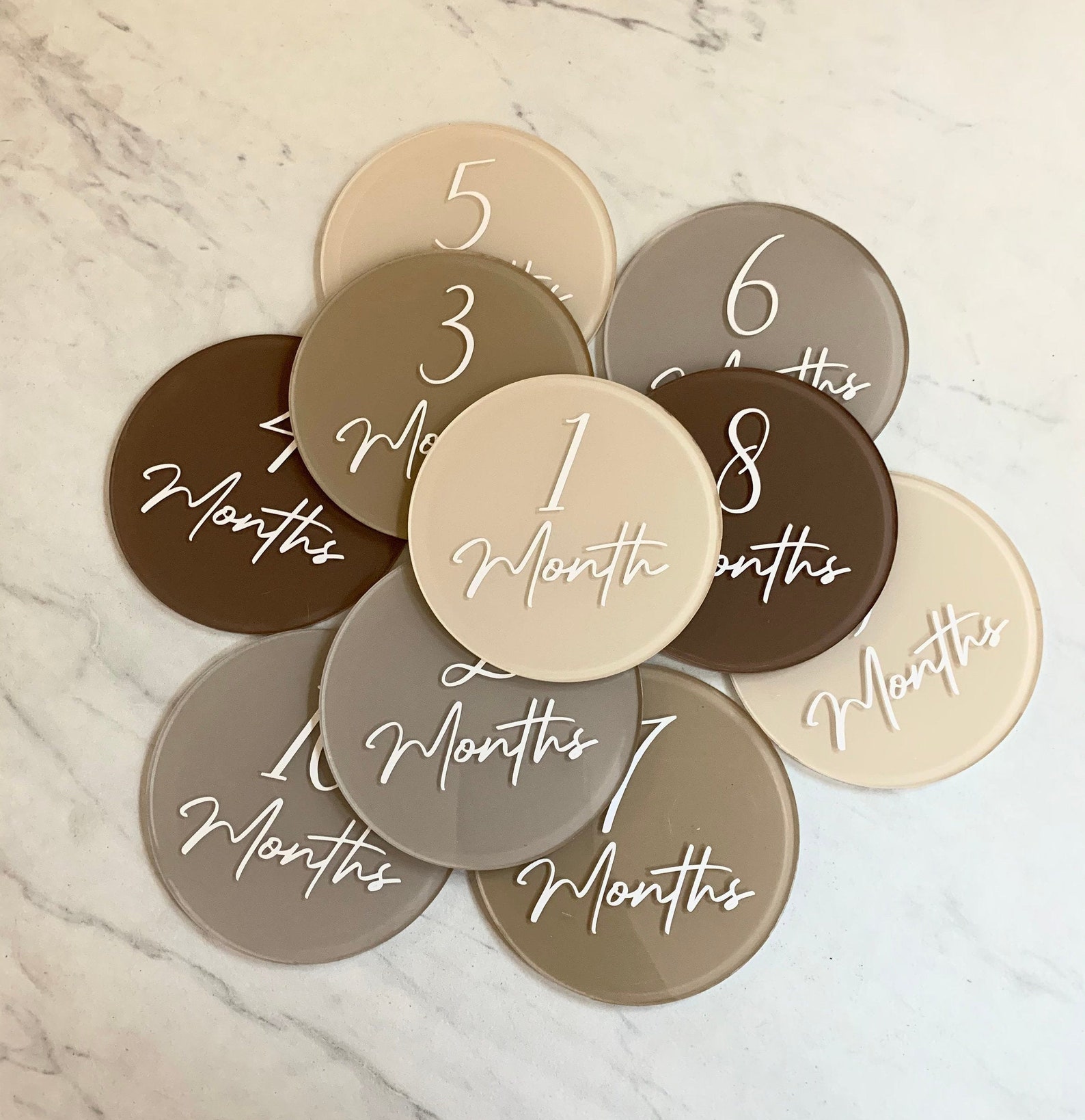MONTHLY MILESTONE BABY Markers, Newborn Acrylic Discs, Baby, Neutral 12 ...