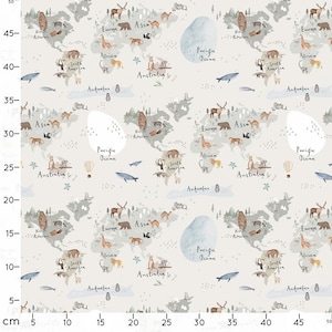World Map Fabric, Children's Fabrics, Cotton Fabric, 100% Organic ...