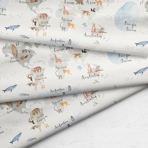 World Map Fabric, Children's Fabrics, Cotton Fabric, 100% Organic ...