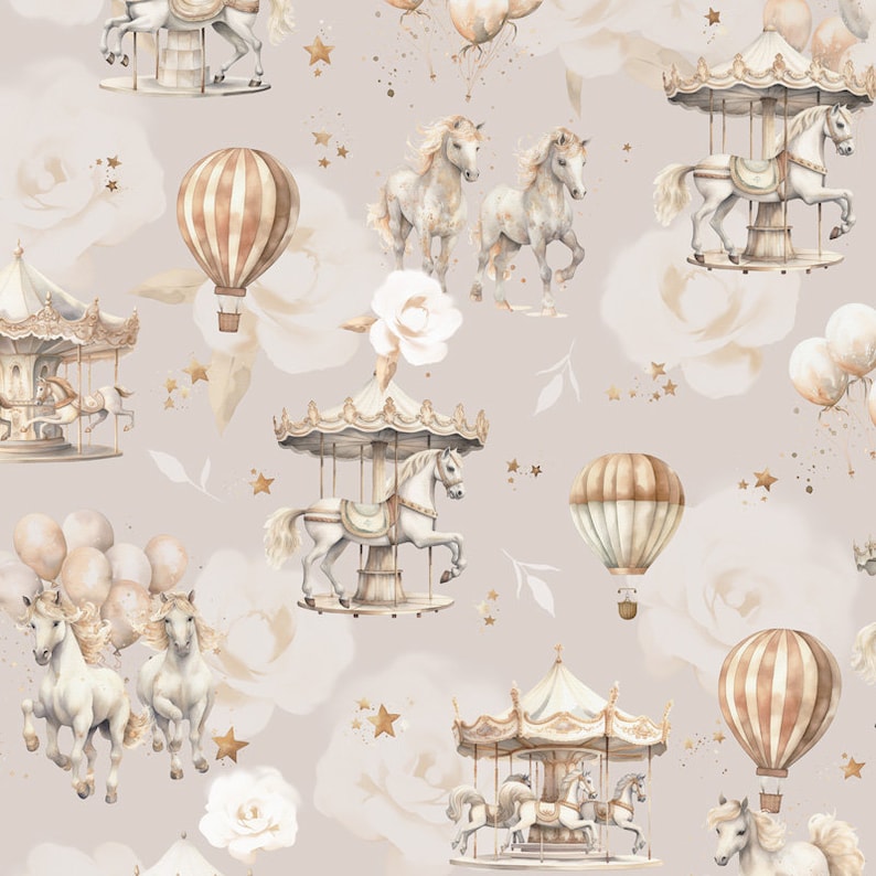 Carousel Fabric, Children's Fabrics, Cotton Fabric, 100% Organic Cotton ...