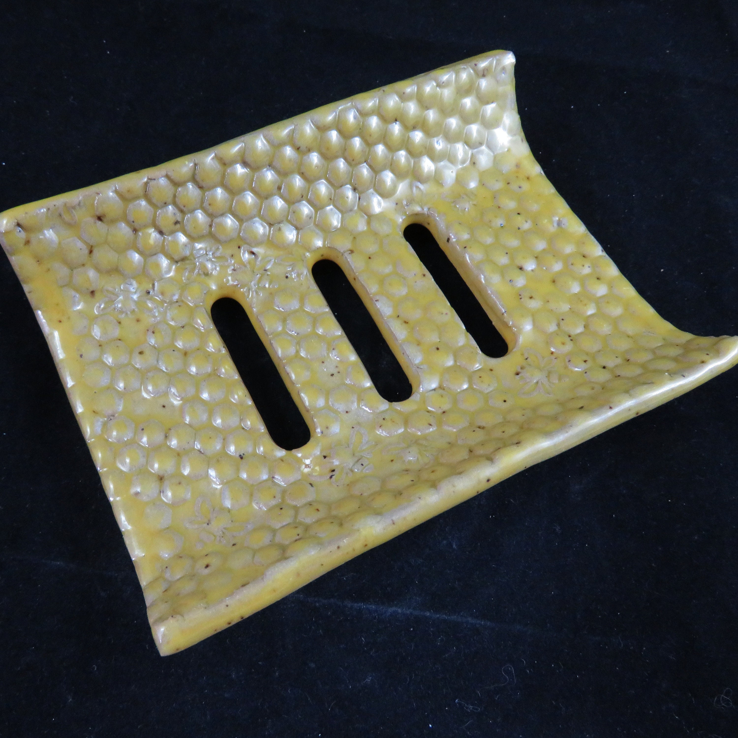 Yellow Honey Comb and Beea ceramic pottery soap dish, yellow bathroom ...