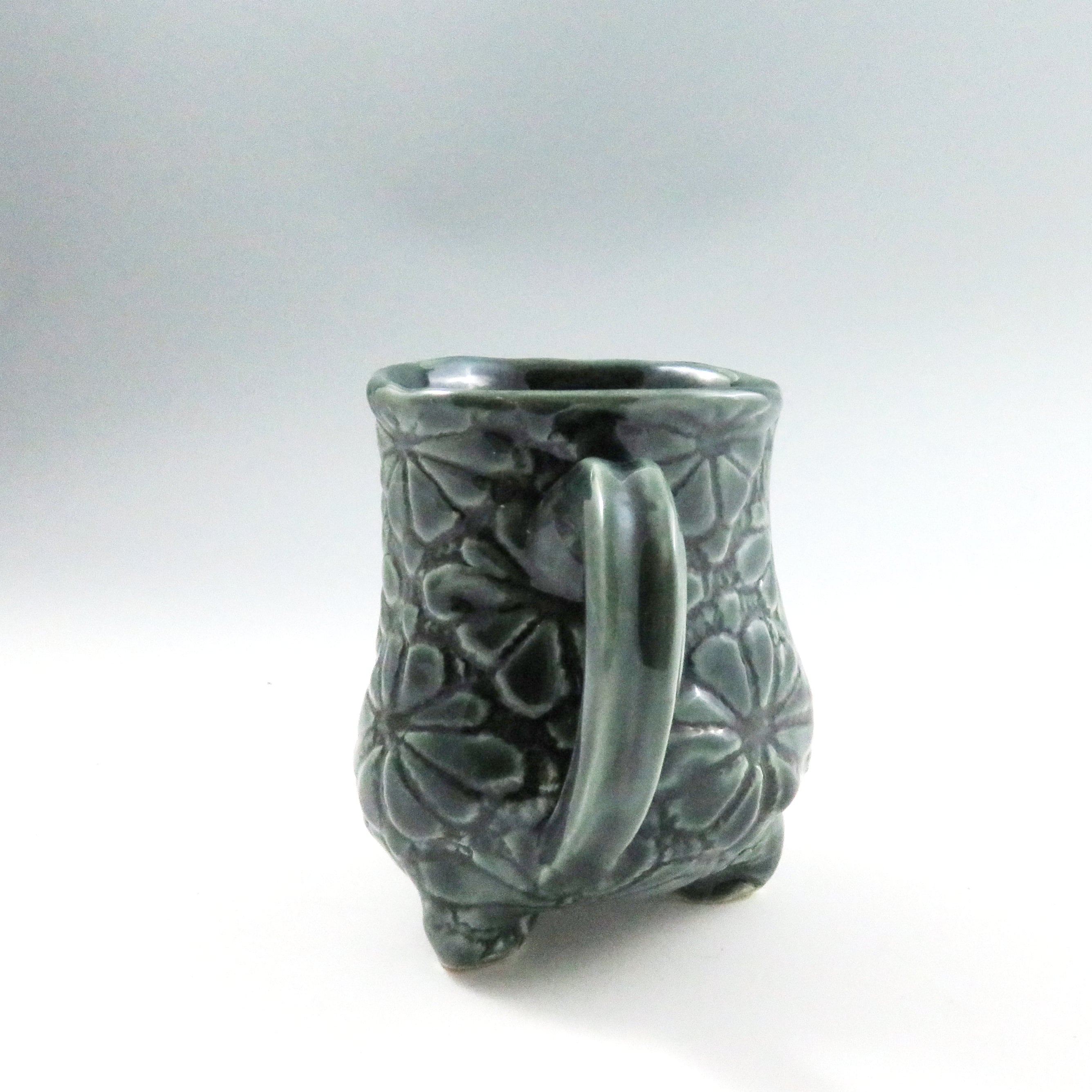 Unique pottery mug,handbuilt ceramic mug,tripod pottery mug,Blue ...