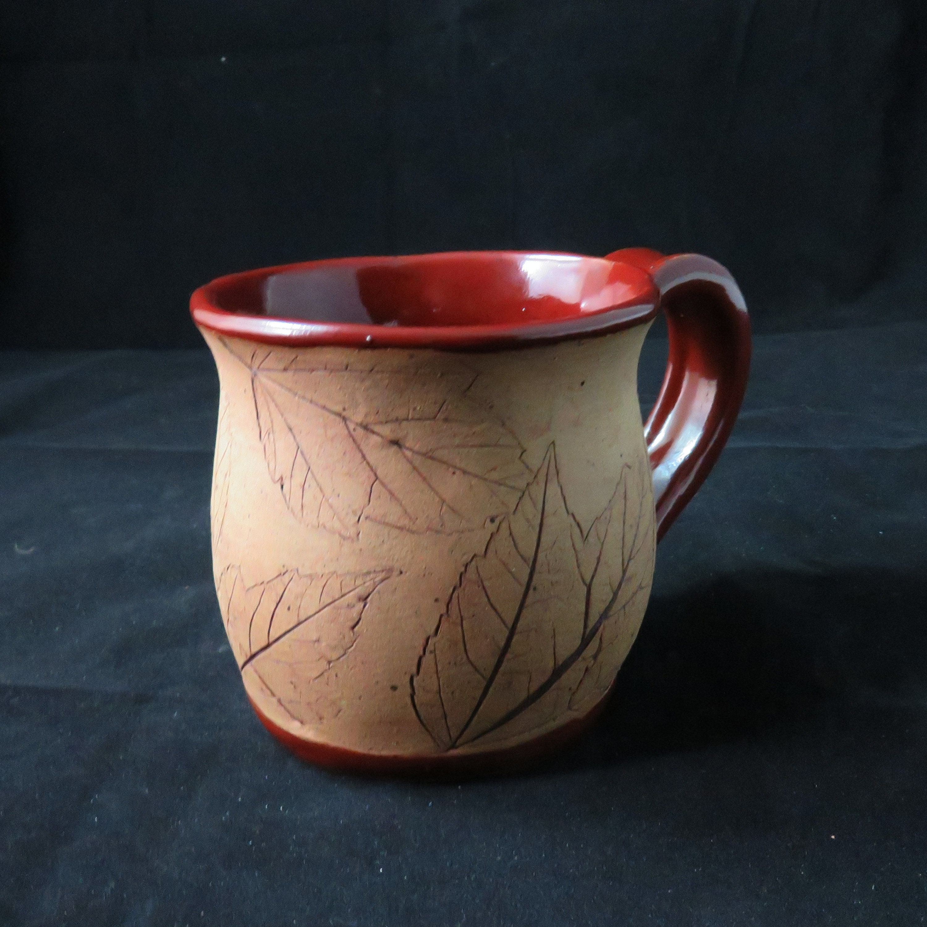 Pottery Mug With Leaf Imprint Ready To Ship Ceramic Mug Leaf Mug Red pottery-mug-with-leaf-imprint-ready-to-ship-ceramic-mug-leaf-mug-red