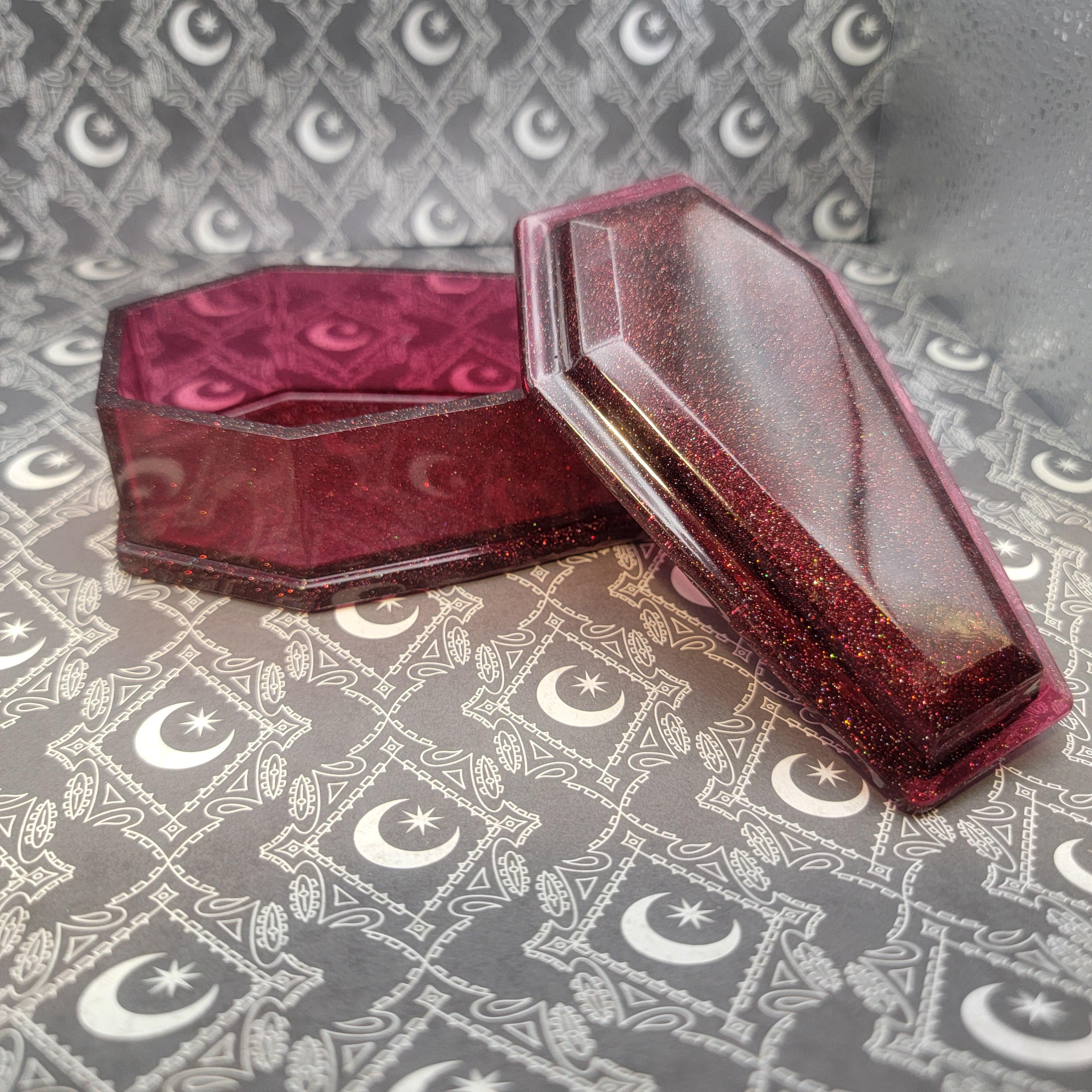 Coffin Trinket Box- Deep Maroon With Holographic Glitter - Etsy