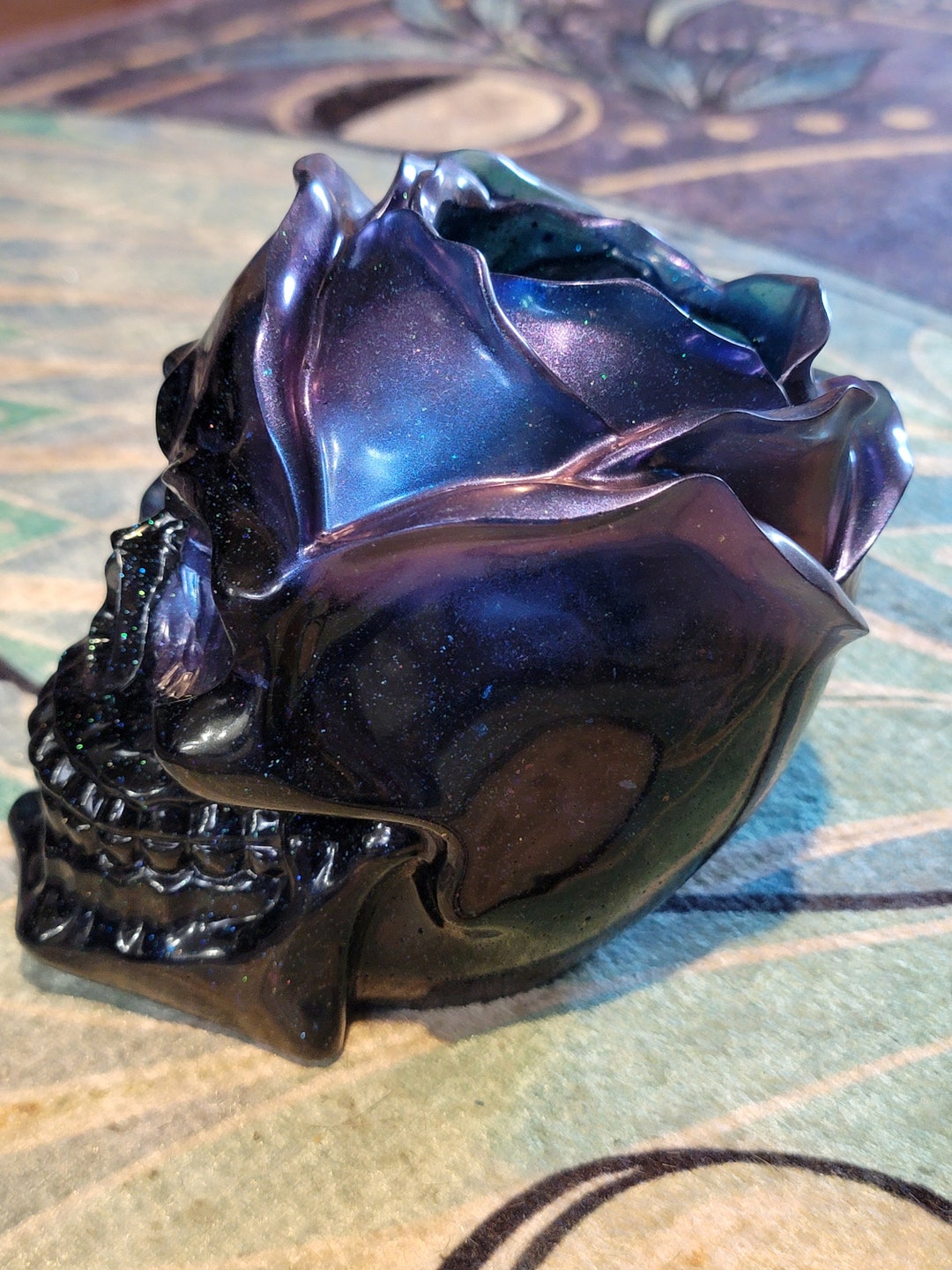 Custom Colors- Resin Rose Skull Pen or Makeup Brush Holder- Made to ...