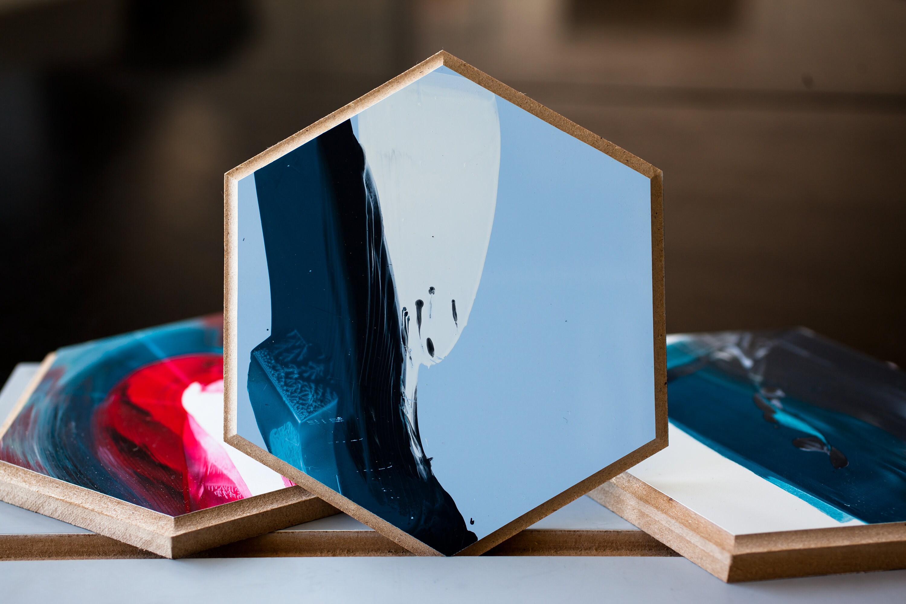 Abstract Micro Expressionist Artwork by Twombols blue, white Hexagon ...