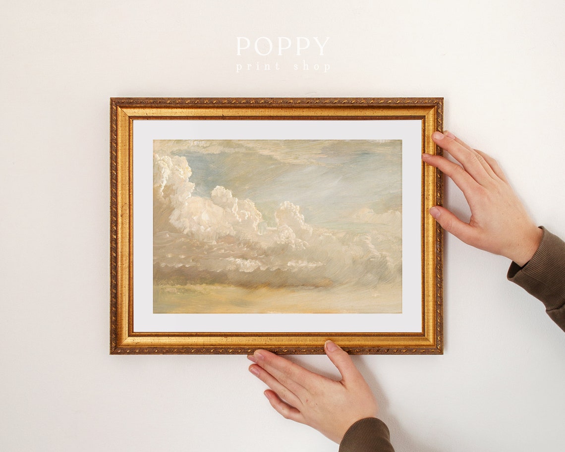 CLOUD STUDY II, Cloudscape Painting, Vintage Cloud Art, Clouds Oil Painting, Vintage Sky Art ...
