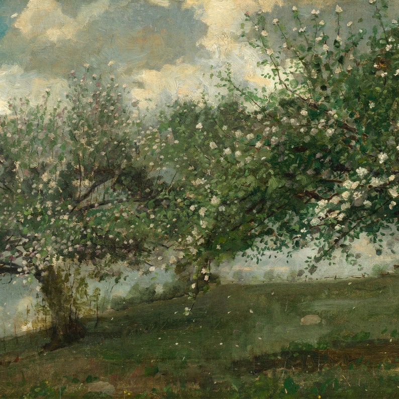 SPRING BLOSSOMS Vintage Meadow Oil Painting, Spring Trees Painting ...