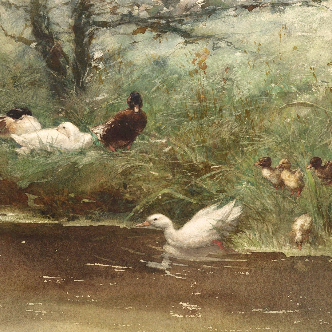 DUCKLINGS | Vintage Duck Painting, Duckings Watercolor Art, Nursery Art ...