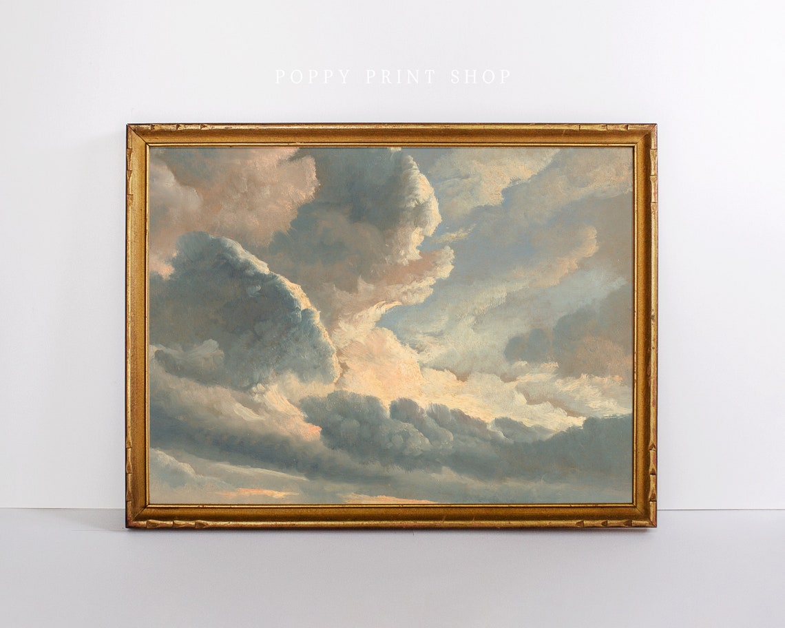 CLOUD STUDY | Neutral Wall Art | Minimalist Oil Painting | Vintage Oil ...