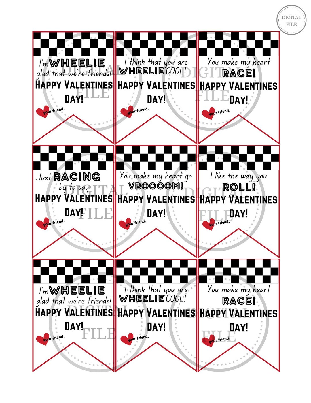 Valentines Day Tags Hotwheels/race Car Theme Digital File - Etsy