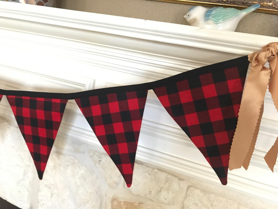 Buffalo Plaid Garland - Red Black Gold Banner Buffalo Plaid Party ...