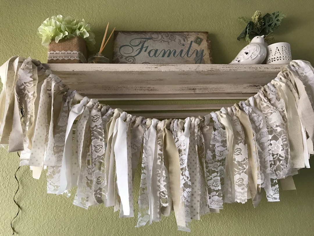 Country Wedding Garland Ivory White Lace Burlap Wedding Banner Rustic ...