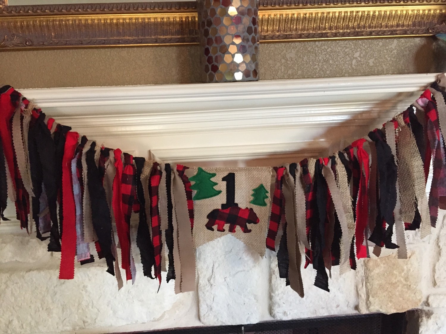 Plaid Lumberjack Party Decor Mini Banner Bunting Woodland Baby Shower ...