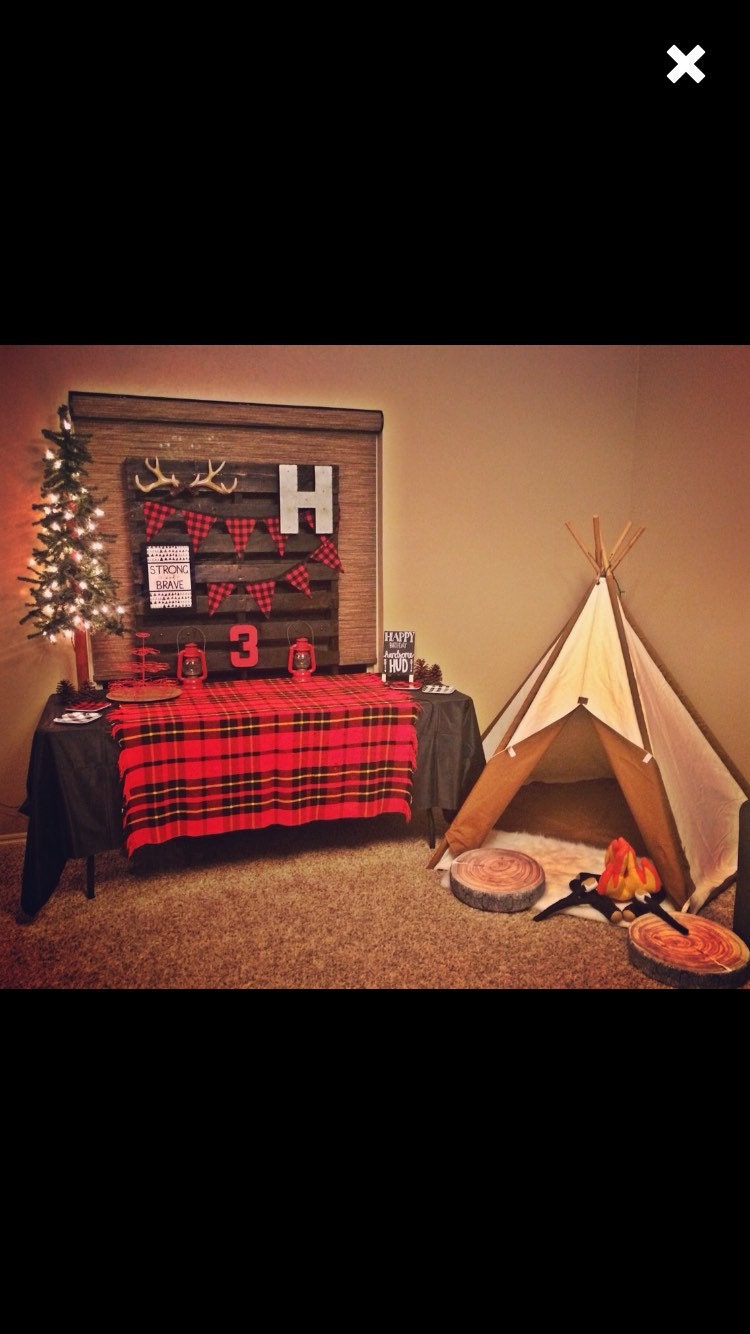 Buffalo plaid party decorations Lumberjack Red and Black | Etsy