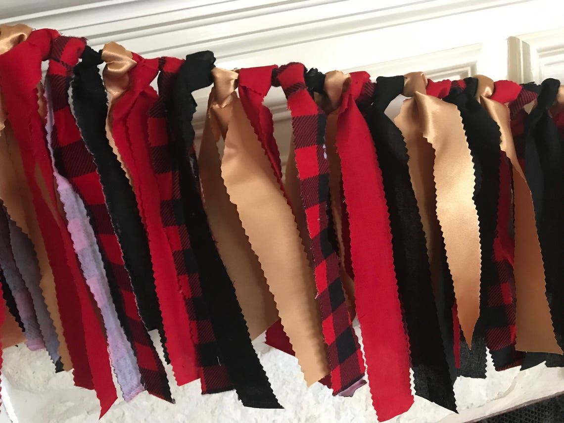 Buffalo Plaid Garland - Red Black Gold Banner Buffalo Plaid Party ...