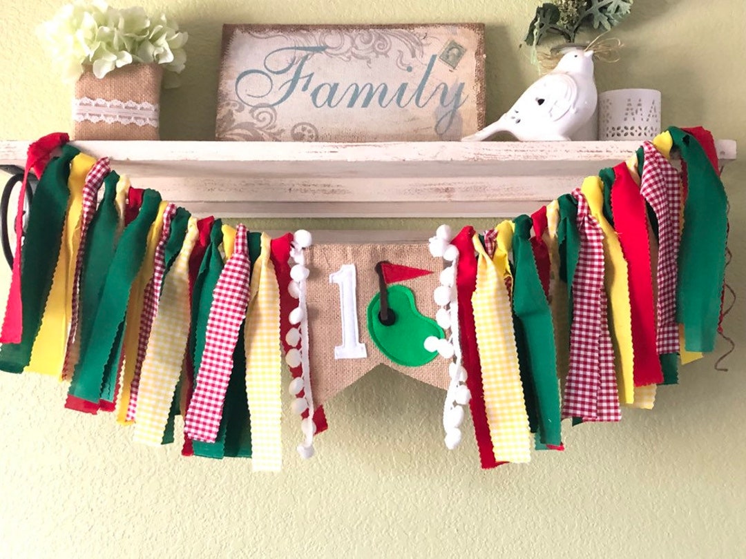 Golf Theme Rag Garland Banner Highchair Banner - Green Yellow Red First ...