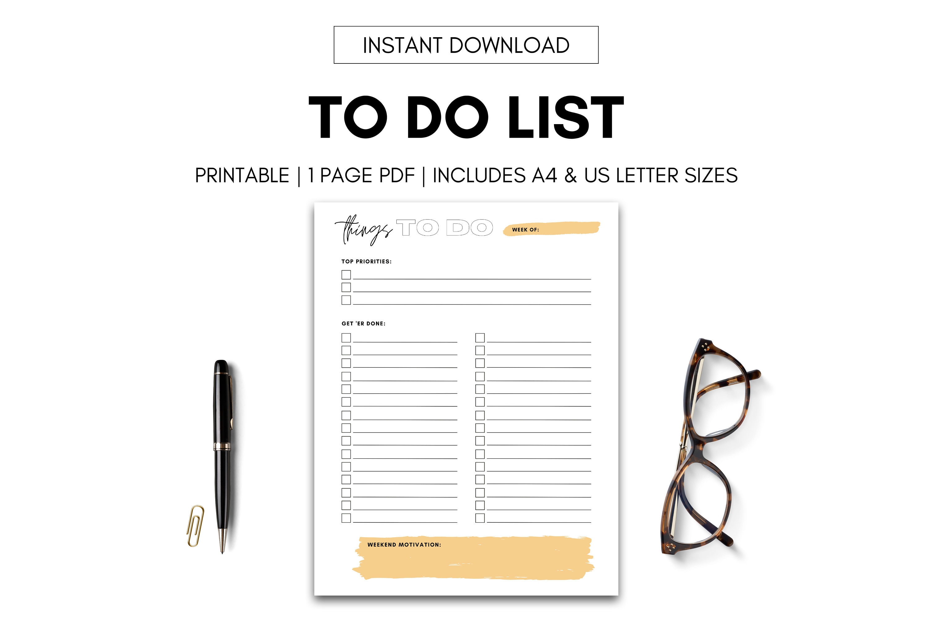 To Do List Printable, Orange | Instant Download | A4 & US Letter Size ...