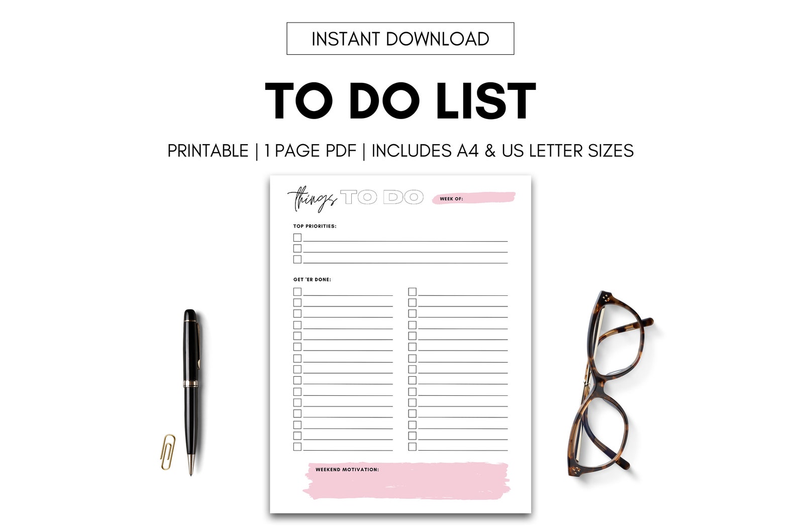 To Do List Printable, Pink | Instant Download | A4 & US Letter Size PDF ...