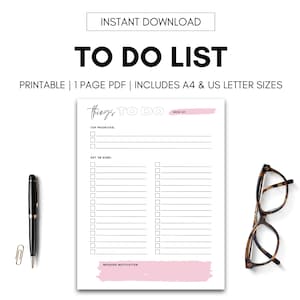 To Do List Printable, Pink | Instant Download | A4 & US Letter Size PDF ...