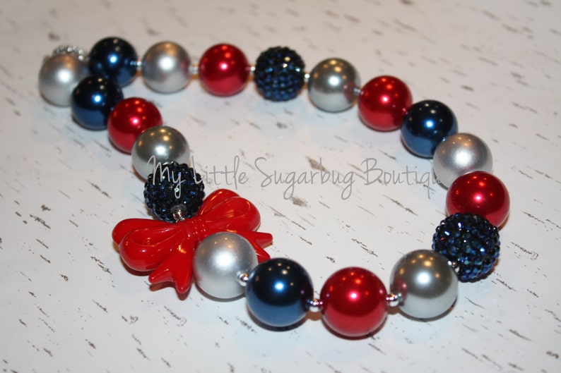 Navy Red and Silver Chunky Necklace-chunky Necklace-bubblegum Necklace ...