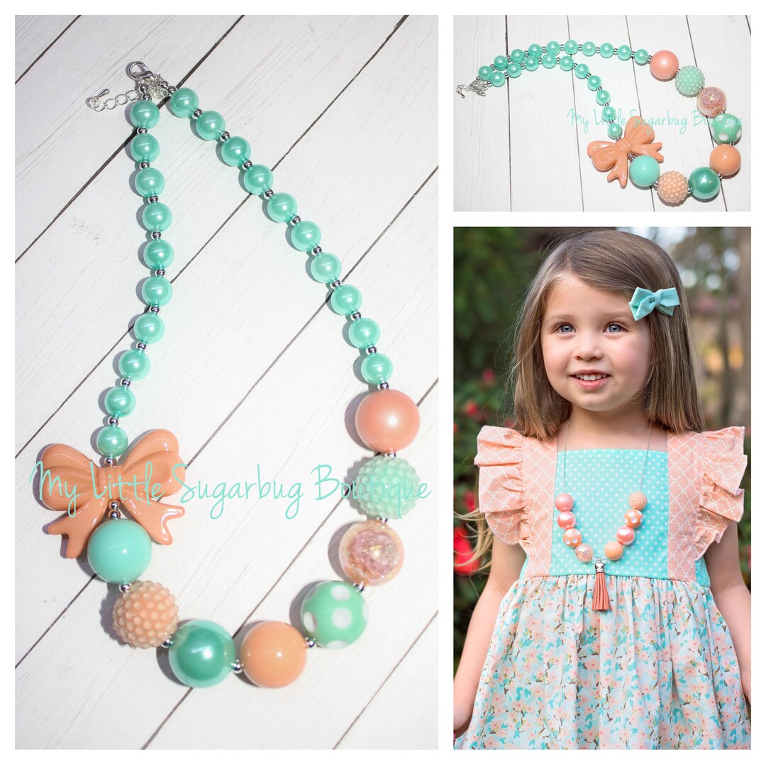 Life's A Peach Chunky Necklace-turquoise and Peach-mint-chunky Necklace ...