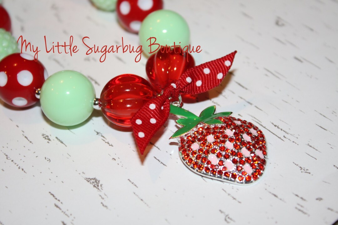 Strawberry Chunky Necklace-strawberry Pendant-mint and Red-bubblegum ...
