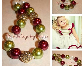 Home for the Holidays Chunky Necklace-christmas Necklace-green Red ...