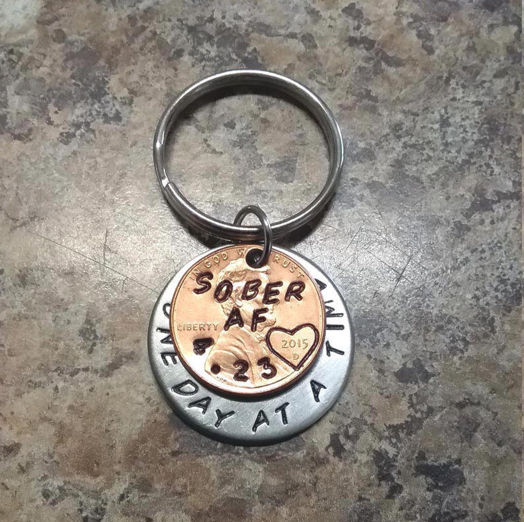 Sobriety Recovery, Alcohol Addiction, Sober AF Key Chain or Necklace ...