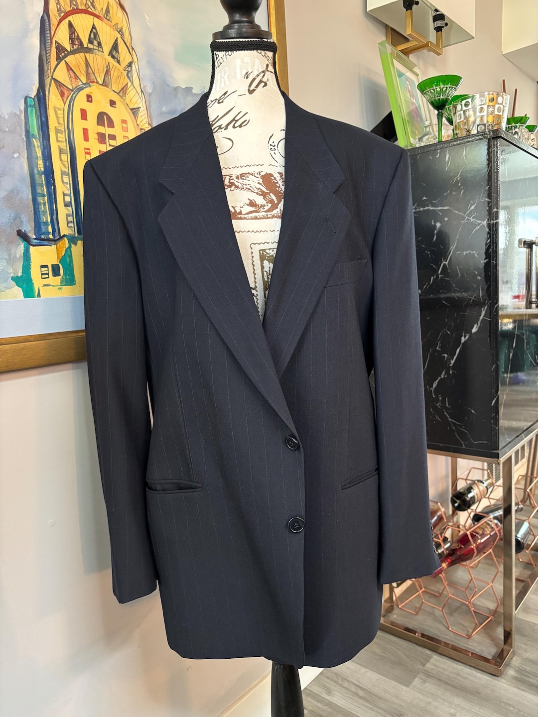 Vintage Mani by Giorgio Armani Navy Pinstriped Jacket Size 42R 100% ...
