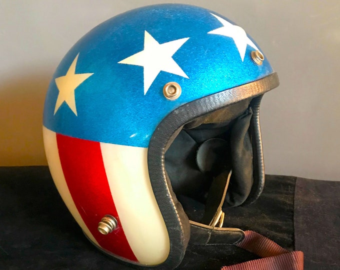Original 1969 Vintage Easy Rider Biker Helmet Red White Blue Stars and ...