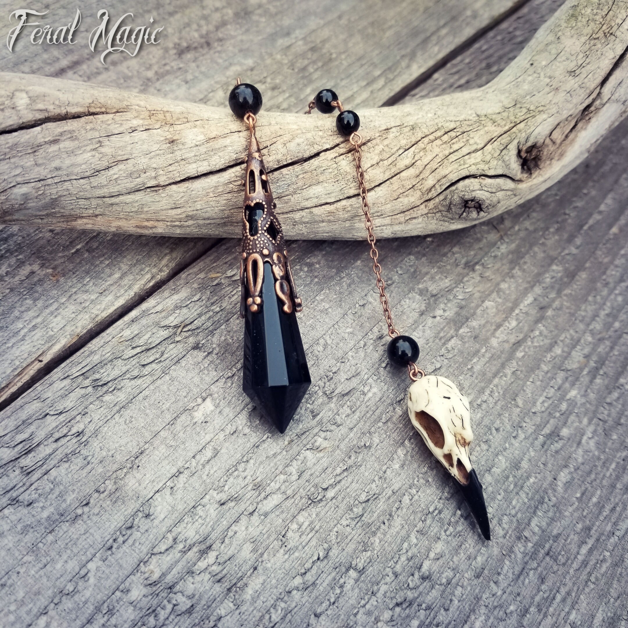 The Morrigan's Prophecy Pendulum Raven Skull and Black | Etsy