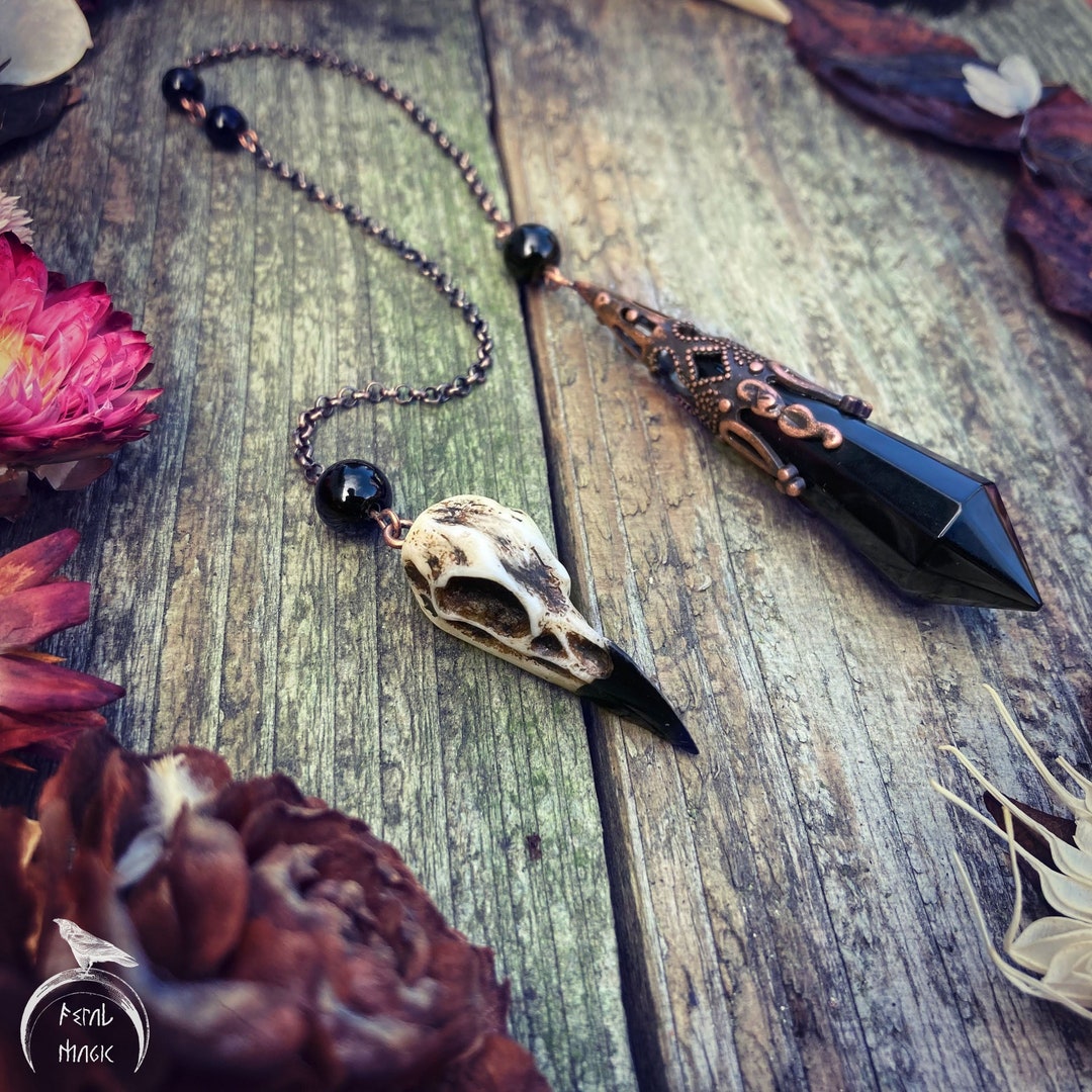 The Morrigan's Prophecy Pendulum Raven Skull and Black Agate Divination ...