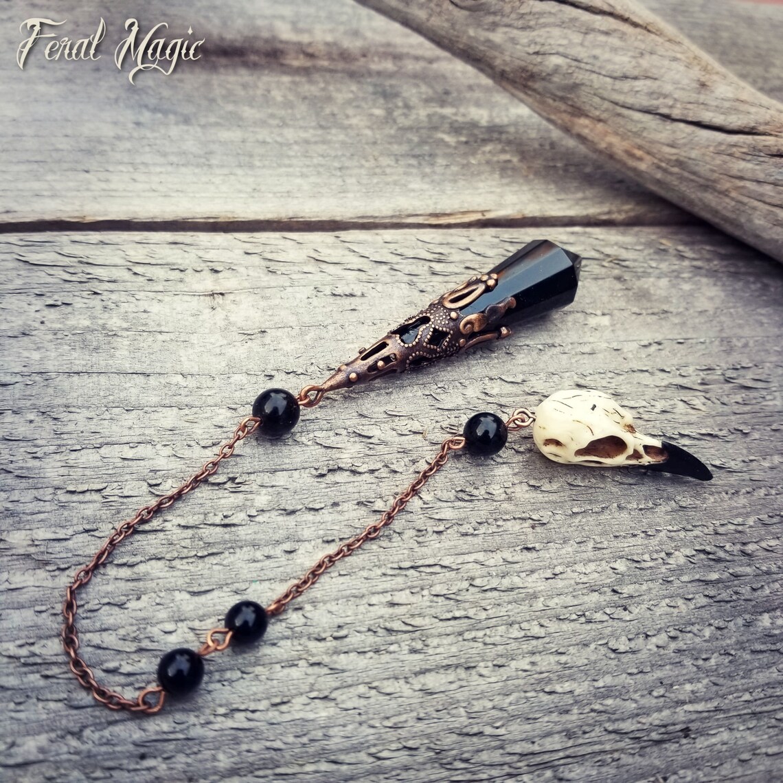 The Morrigan's Prophecy Pendulum Raven Skull and Black | Etsy